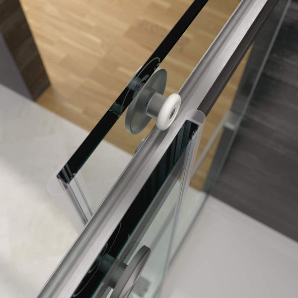 VTI 60" W x 34" D x 76" H Frameless Rectangle Double Sliding Shower Enclosure with Towel Bar ...